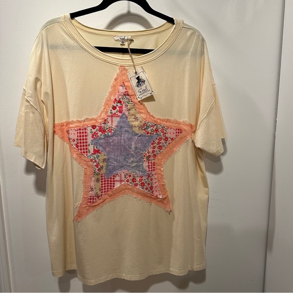 easel | Tops | Easel Beige Star Patchwork Short Sleeve Boutique Top ...